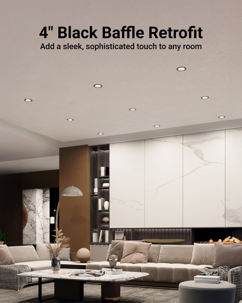 Recessed LED Retrofit Lighting, 4 Inch, Baffle, Black Trim, Selectable ...
