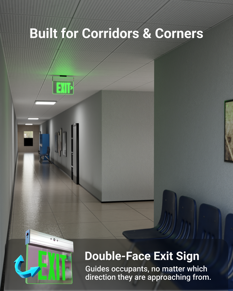 LED Edge-Lit Clear Exit Sign (Green), Double-Sided – Sunco Lighting