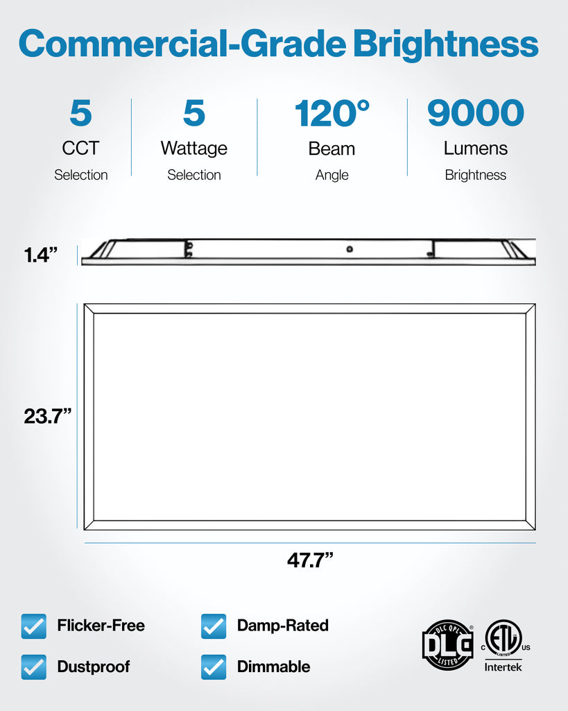 LED Ceiling Panel Light, 72W/60W/50W/40W/30W, 2x4, Selectable Wattage ...