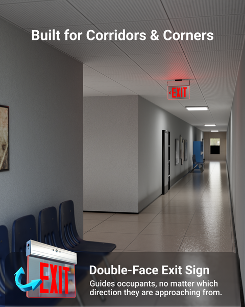 LED Edge-Lit Clear Exit Sign (Red), Double-Sided – Sunco Lighting