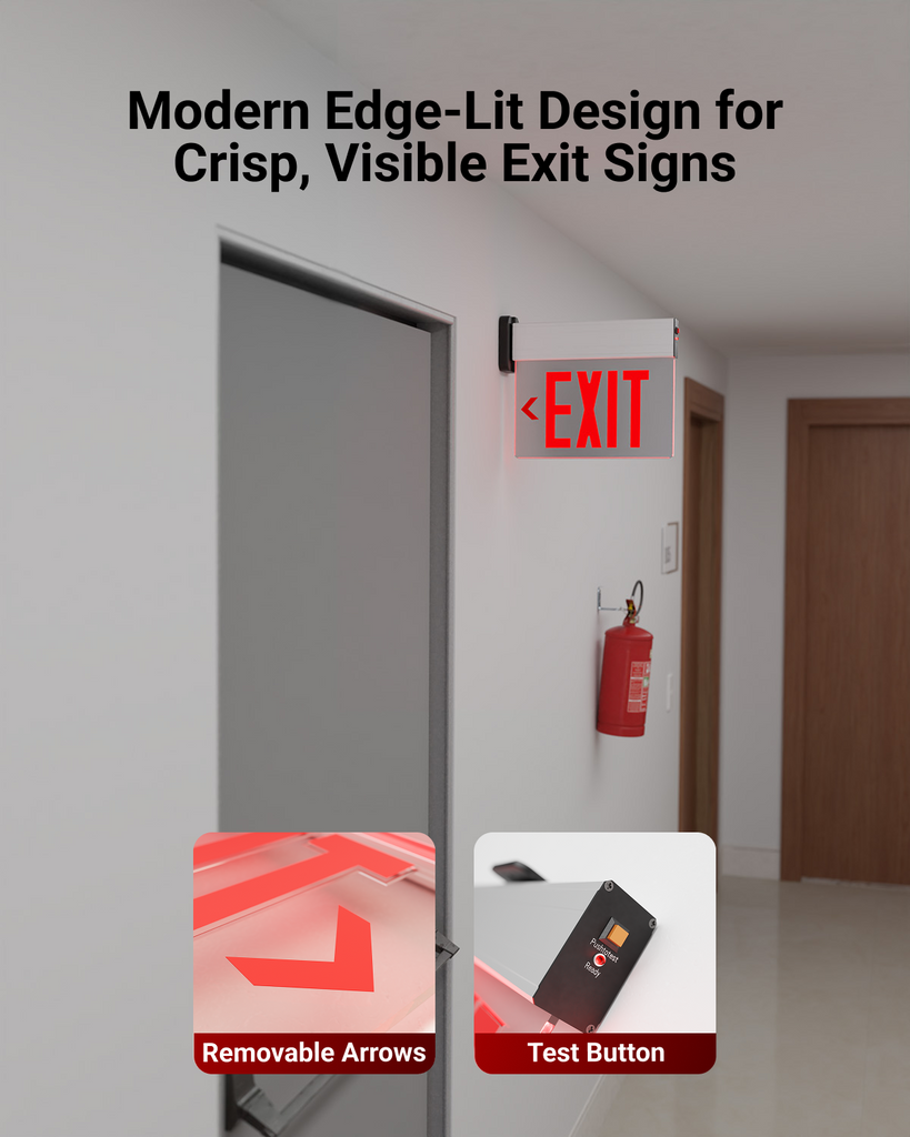LED Edge-Lit Clear Exit Sign (Red), Double-Sided – Sunco Lighting